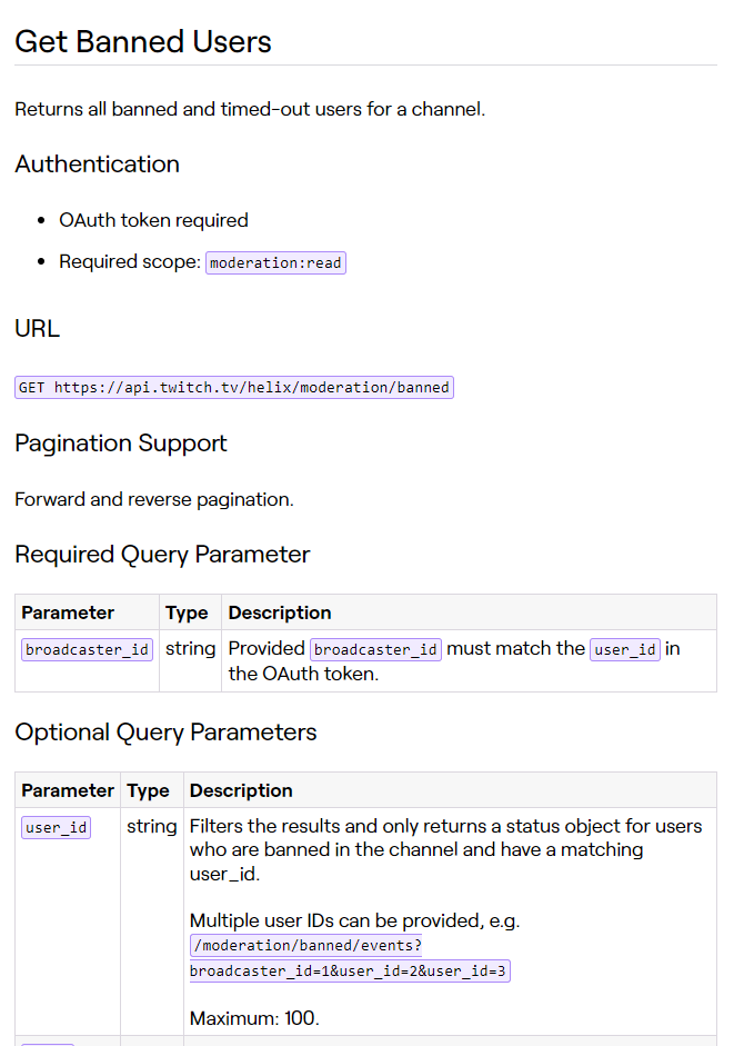 Get Banned Users - refers to /events in the optional query parameters · Issue #613 · twitchdev ...