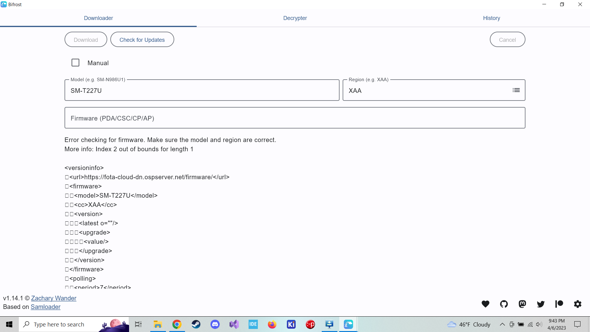 Cannot get firmware version for galaxy tab a7 lite "Index 2 out of bounds for length 1" · Issue ...
