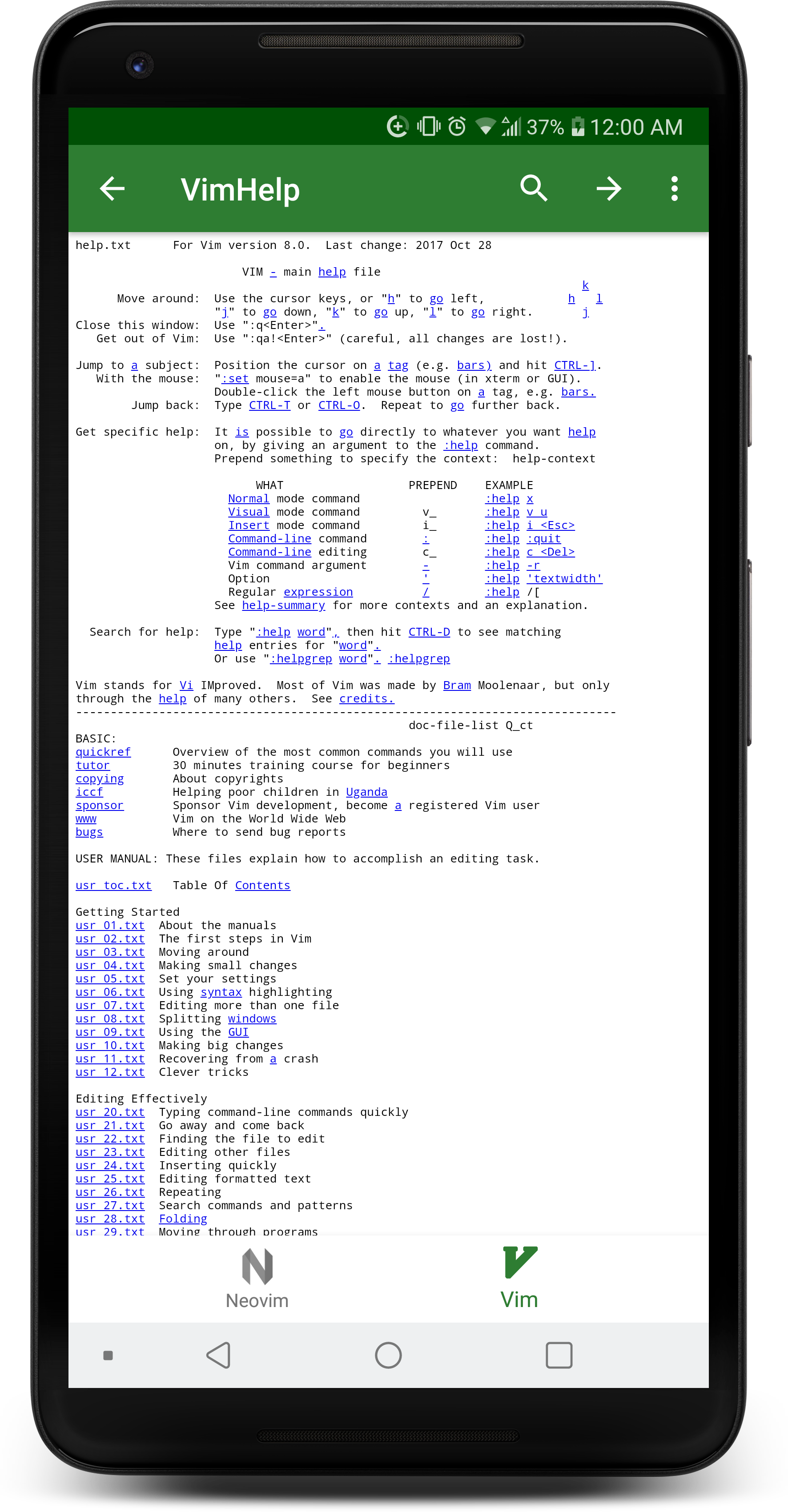 GitHub - RRethy/VimHelp: Android app for browsing vim/neovim docs offline