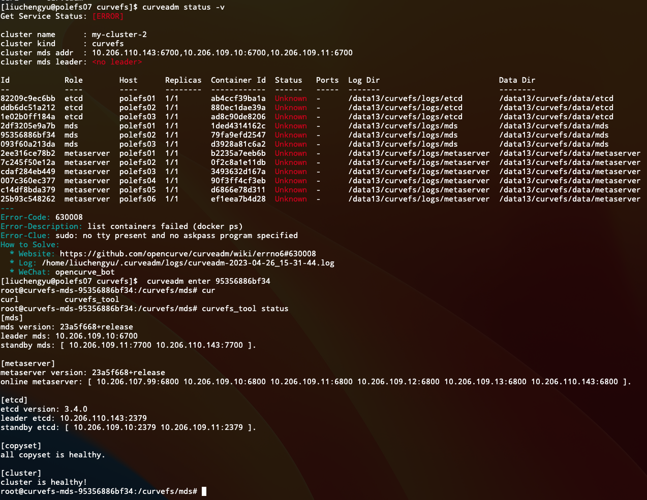 [bug] curveadm show wrong status of the cluster · Issue #217 · opencurve/curveadm · GitHub