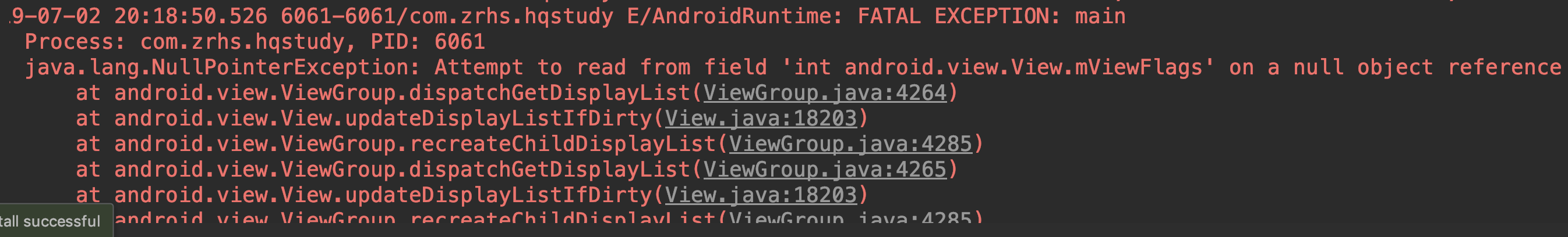 Attempt to read from field 'int android.view.View.mViewFlags' on a null object reference · Issue ...