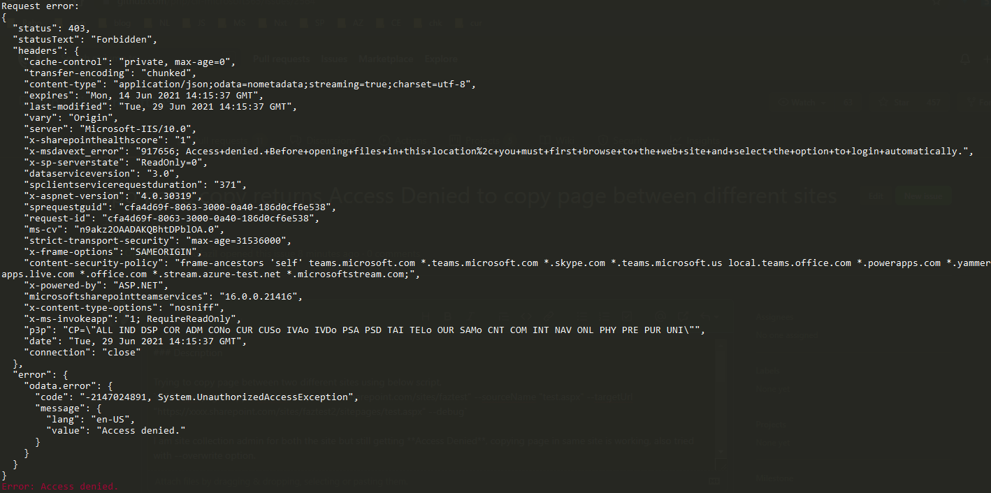 spo page copy returns Access Denied to copy page between different ...