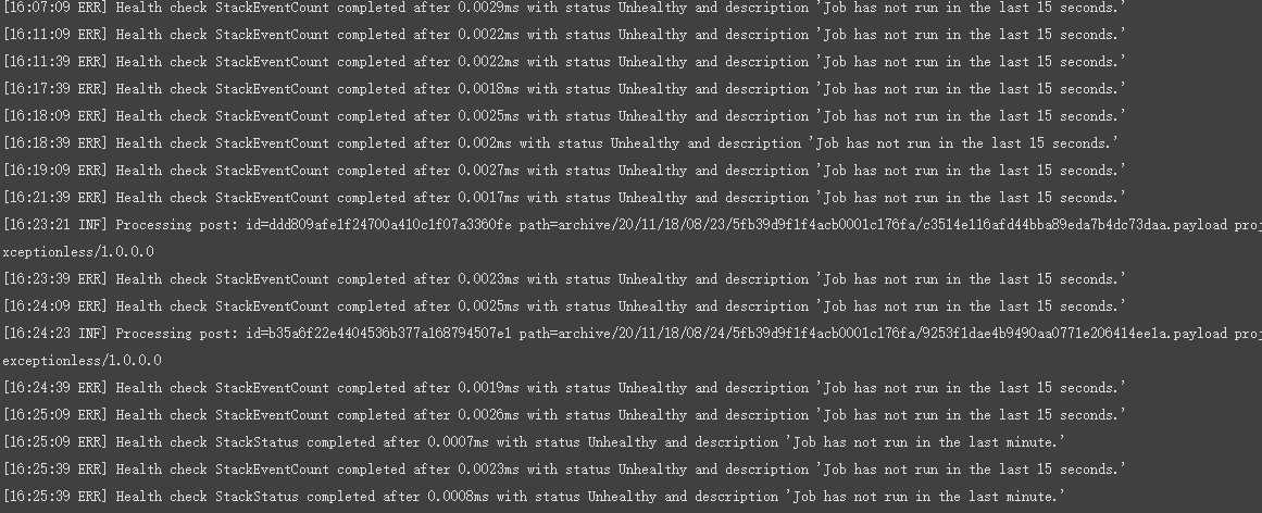 Health check StackStatus completed after 0.3504ms with status Unhealthy and description · Issue ...