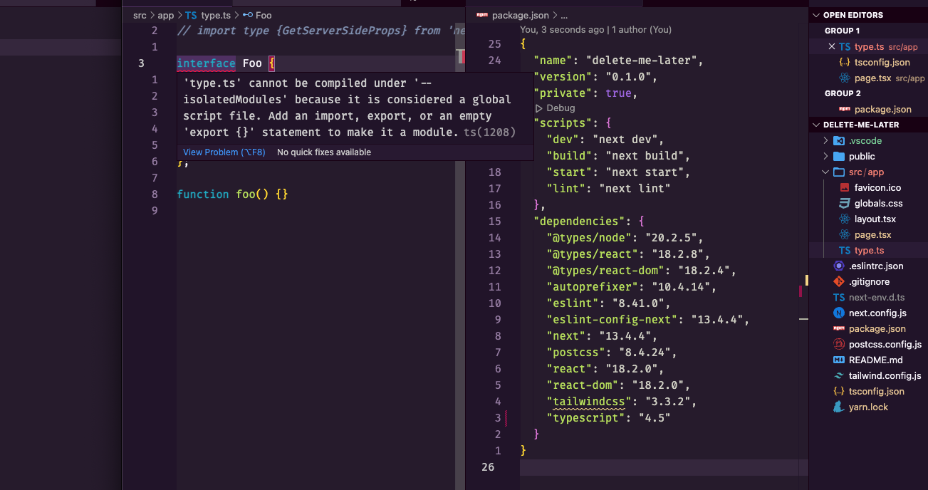 Import and export TS types and interfaces in Next.js app don't needed anymore? · vercel next.js ...