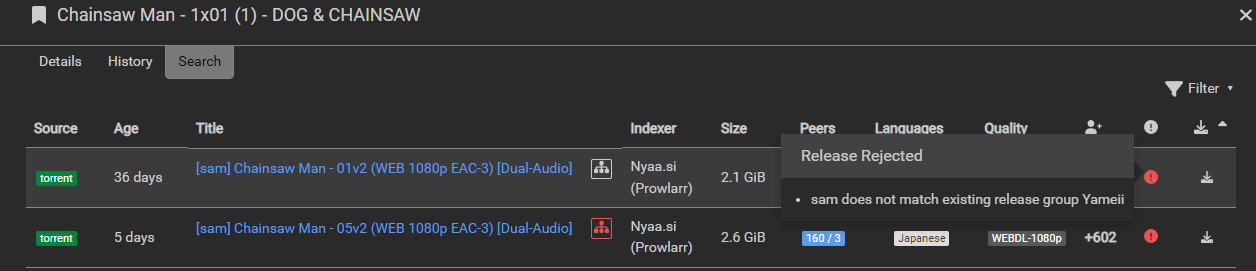 Episode upgrade issue with (v2 CF) and different release group ...
