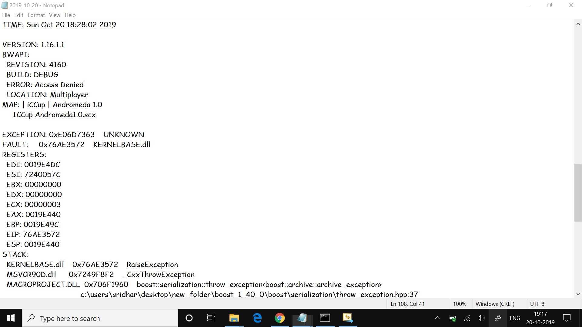 Bot crashes as soon as the game starts. Need help! · Issue #836 · bwapi/bwapi · GitHub