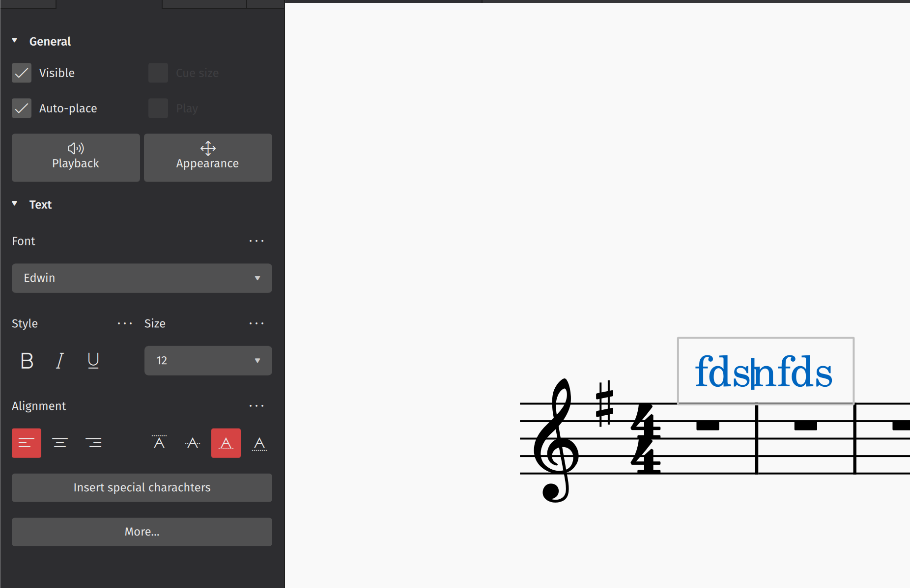 [MU4 Task] The 'special characters' dialog does not trigger from the inspector in MS4 (possibly ...