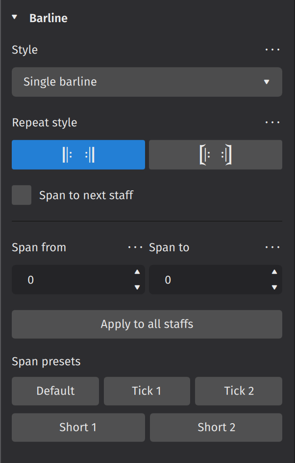 [Inspector MU4] Bar line drop down does not work and 'repeat style' UI appears incorrectly ...