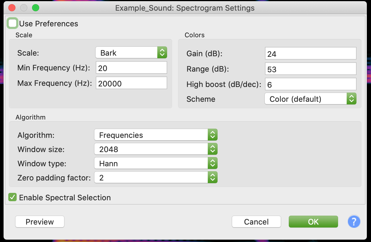 Create new default settings for the spectrogram. · Issue #1825 ...