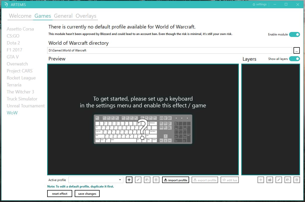 Setup Keyboard when select WoW and a error when closing the program. · Issue #412 · Artemis-RGB ...