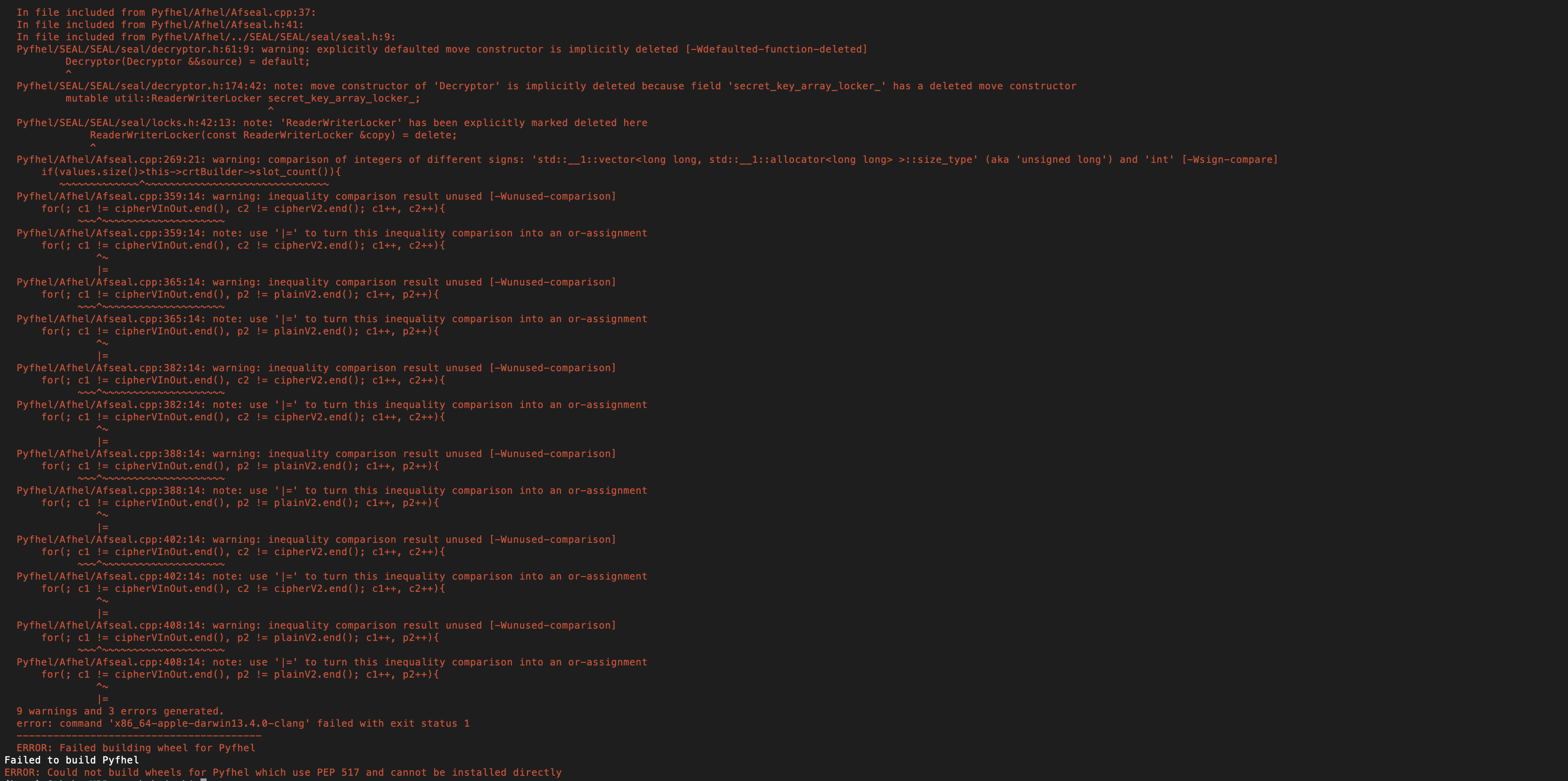 MacOS NOT SUPPORTED: Building wheels for collected packages: Pyfhel Building wheel for Pyfhel ...