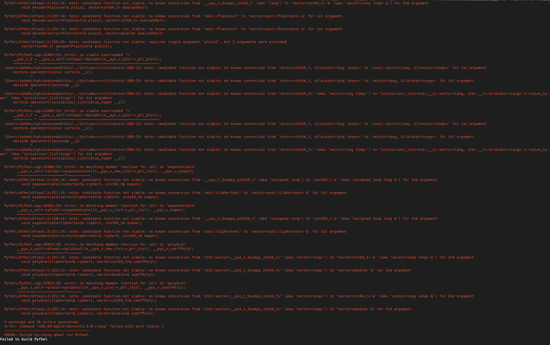 MacOS NOT SUPPORTED: Building wheels for collected packages: Pyfhel Building wheel for Pyfhel ...