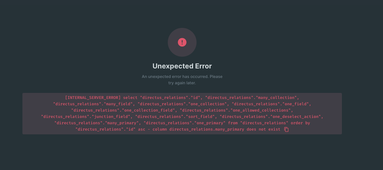 Unable to use Directus after upgrade, fails to start missing relation table errors · Issue #5702 ...