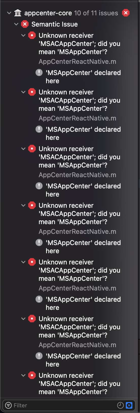 unknown receiver errors · Issue #880 · microsoft/appcenter-sdk-react-native · GitHub
