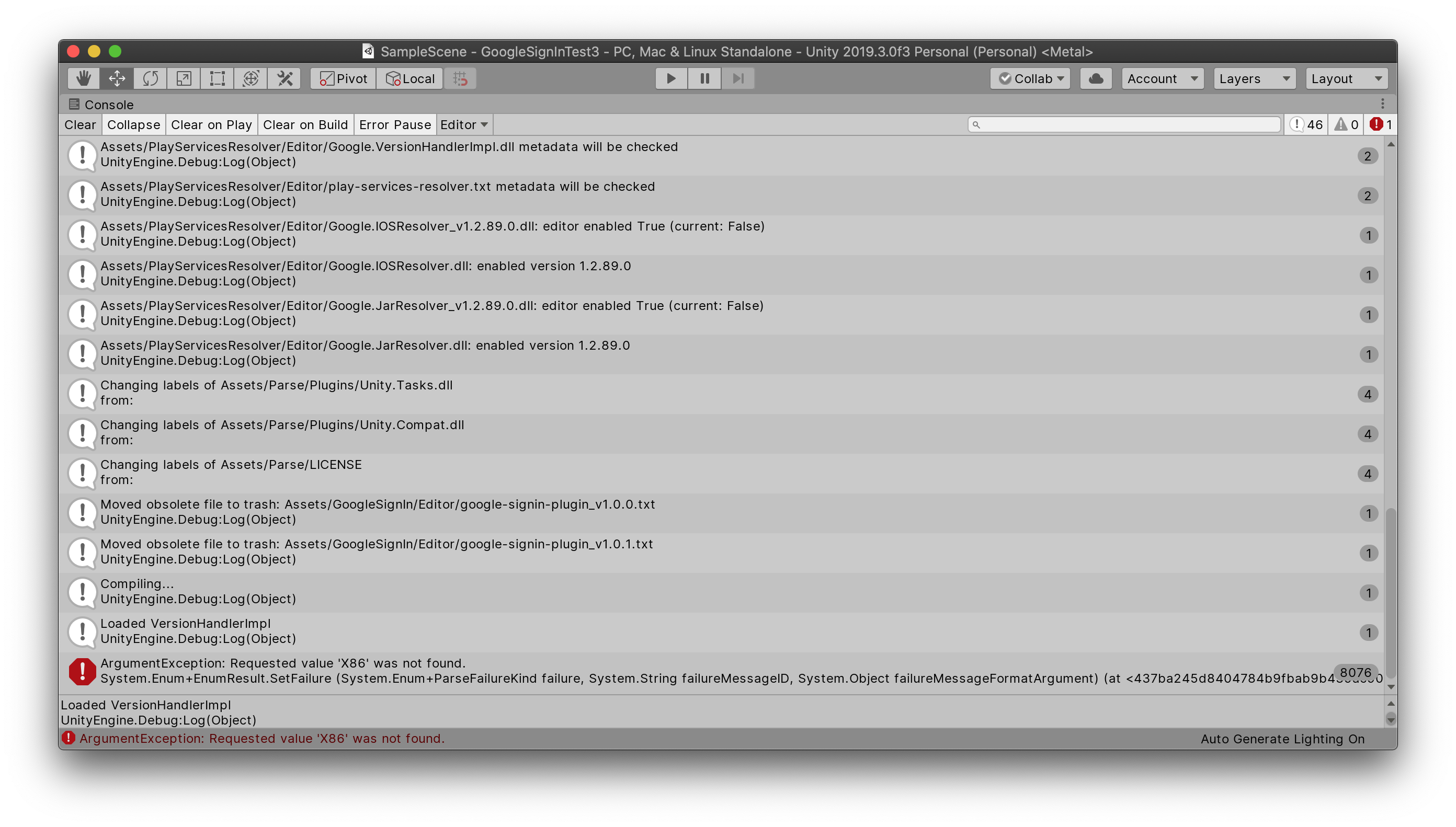 Infinite "Requested value 'X86' was not found" after importing sample · Issue #139 ...