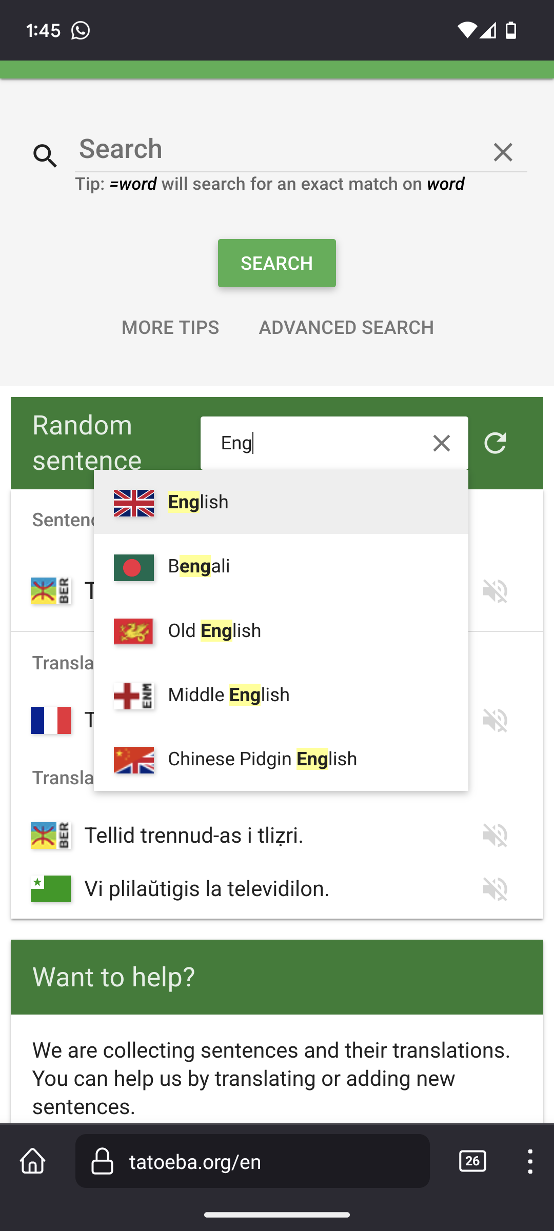 Languages dropdown menu for random sentences doesn't work on Android ...