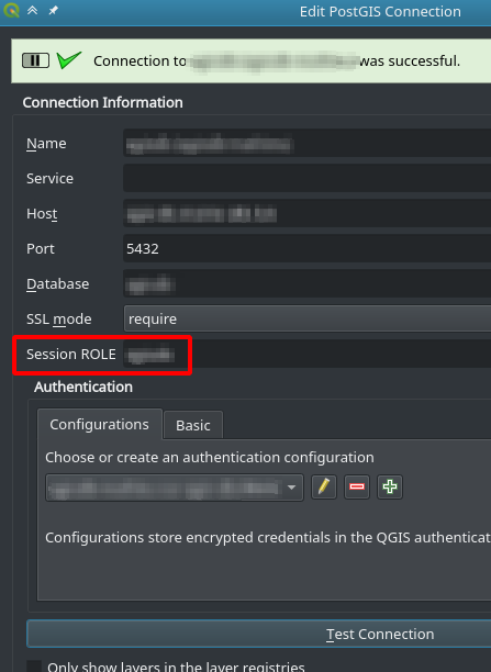PostGIS Connection's "Session ROLE" is not kept · Issue #54638 · qgis/QGIS · GitHub