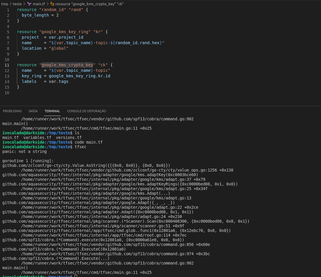 bug: Setting key_ring on google_kms_crypto_key triggers a go error ...
