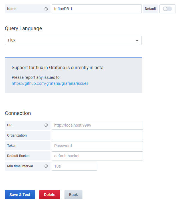 Influx: There is not auth configuration when Flux language is selected ...