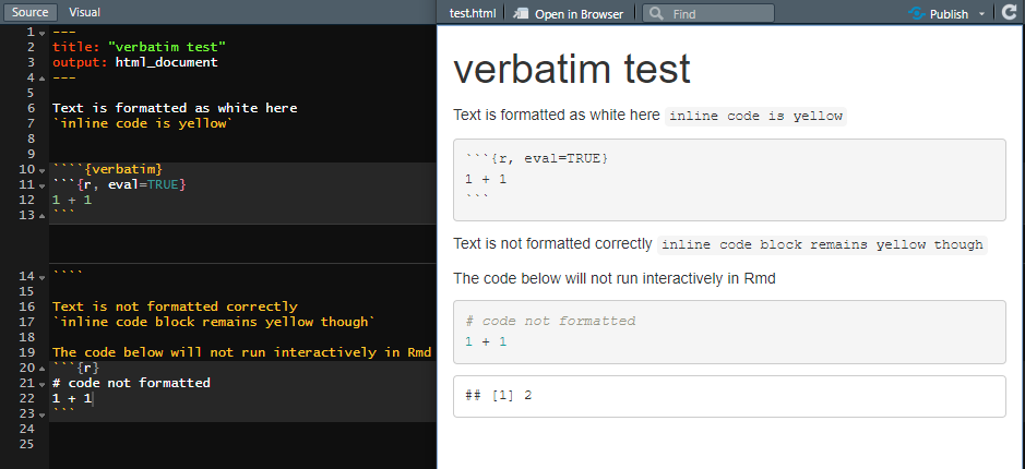 {verbatim} alters the RStudio Rmd markup in dark mode · Issue #12527 · rstudio/rstudio · GitHub