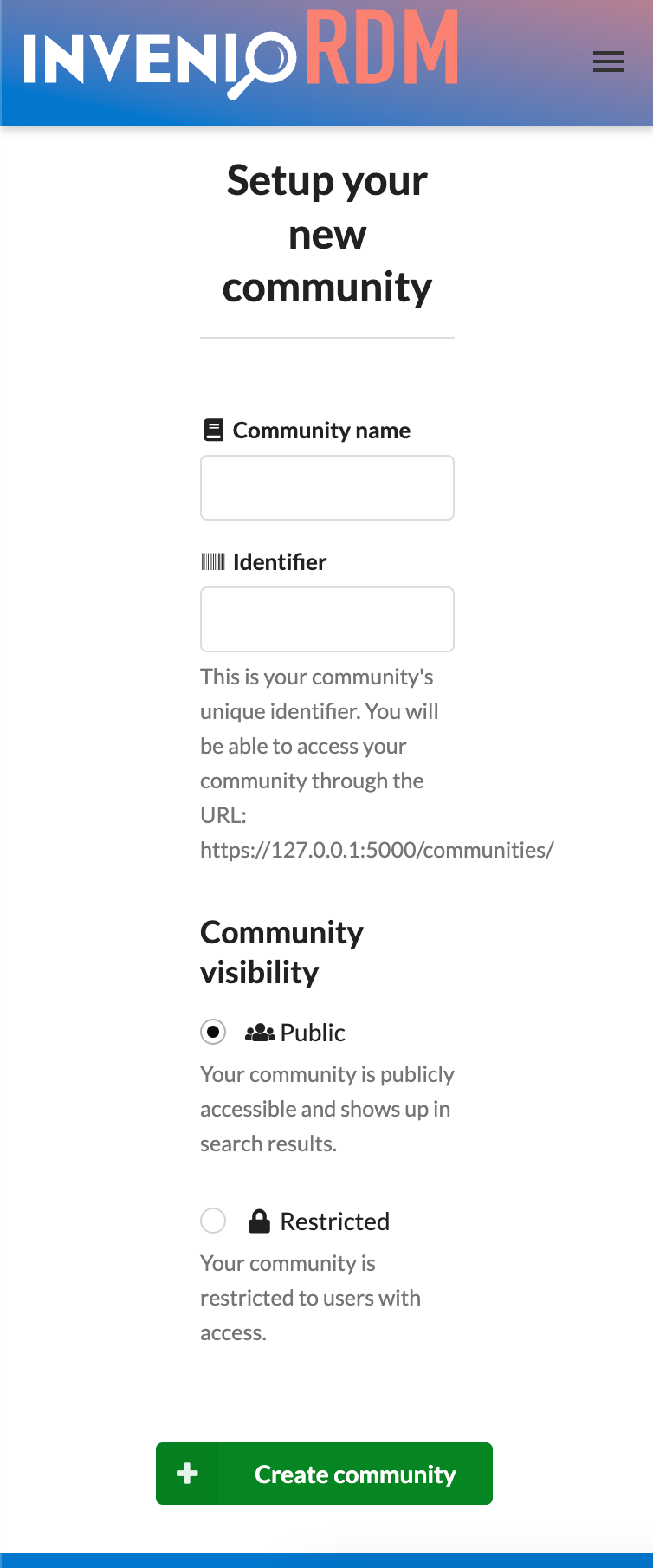 "new community"-page layout is too narrow on mobile · Issue #1768 · inveniosoftware/invenio-app ...