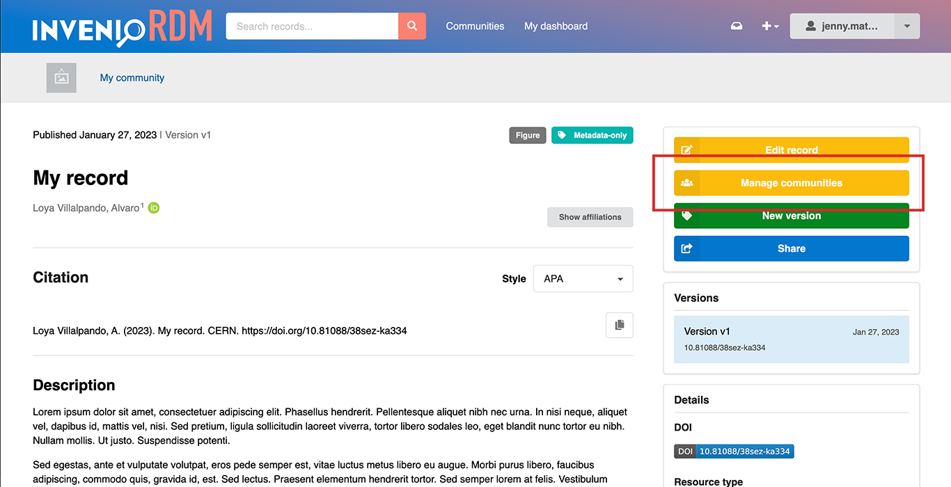 UI, landing page: remove record from a community · Issue #2049 · inveniosoftware/invenio-app-rdm ...