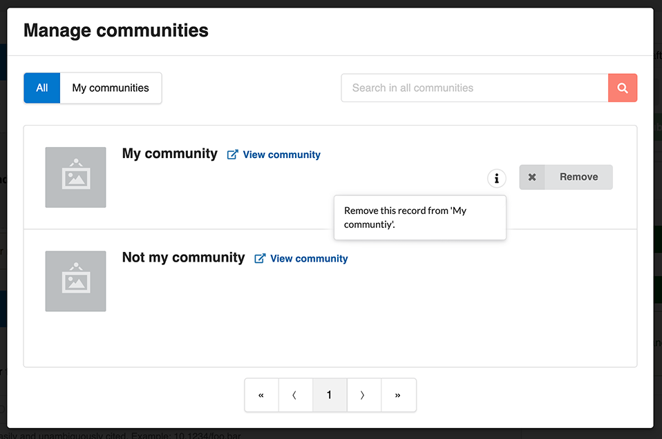 UI, landing page: remove record from a community · Issue #2049 · inveniosoftware/invenio-app-rdm ...