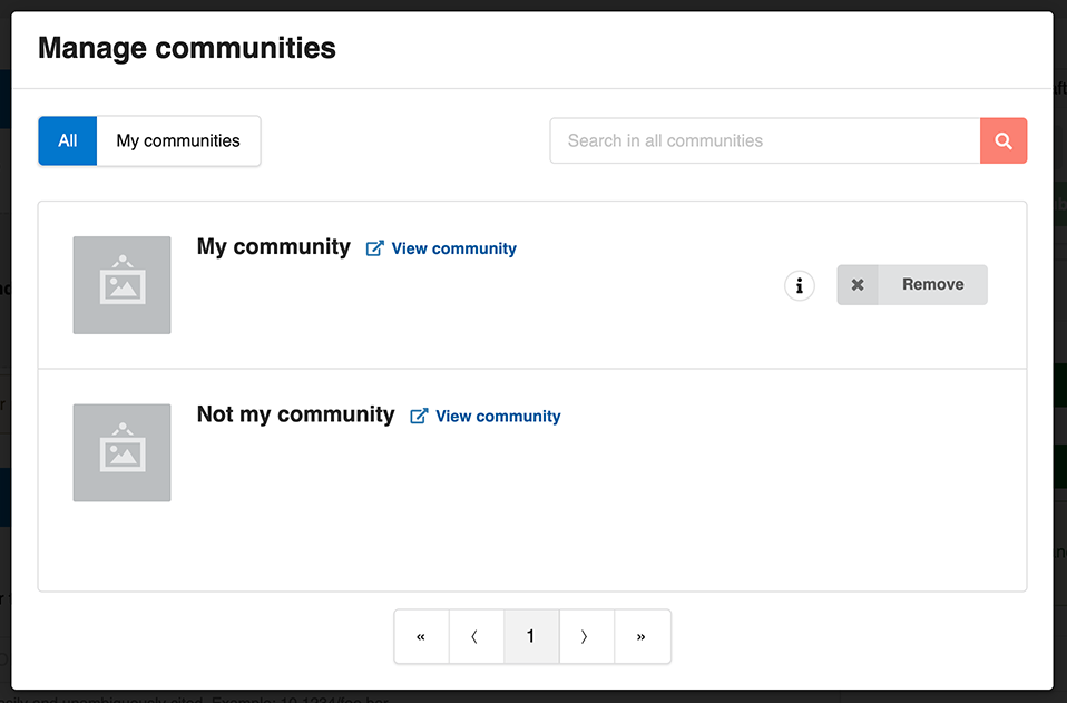 UI, landing page: remove record from a community · Issue #2049 · inveniosoftware/invenio-app-rdm ...