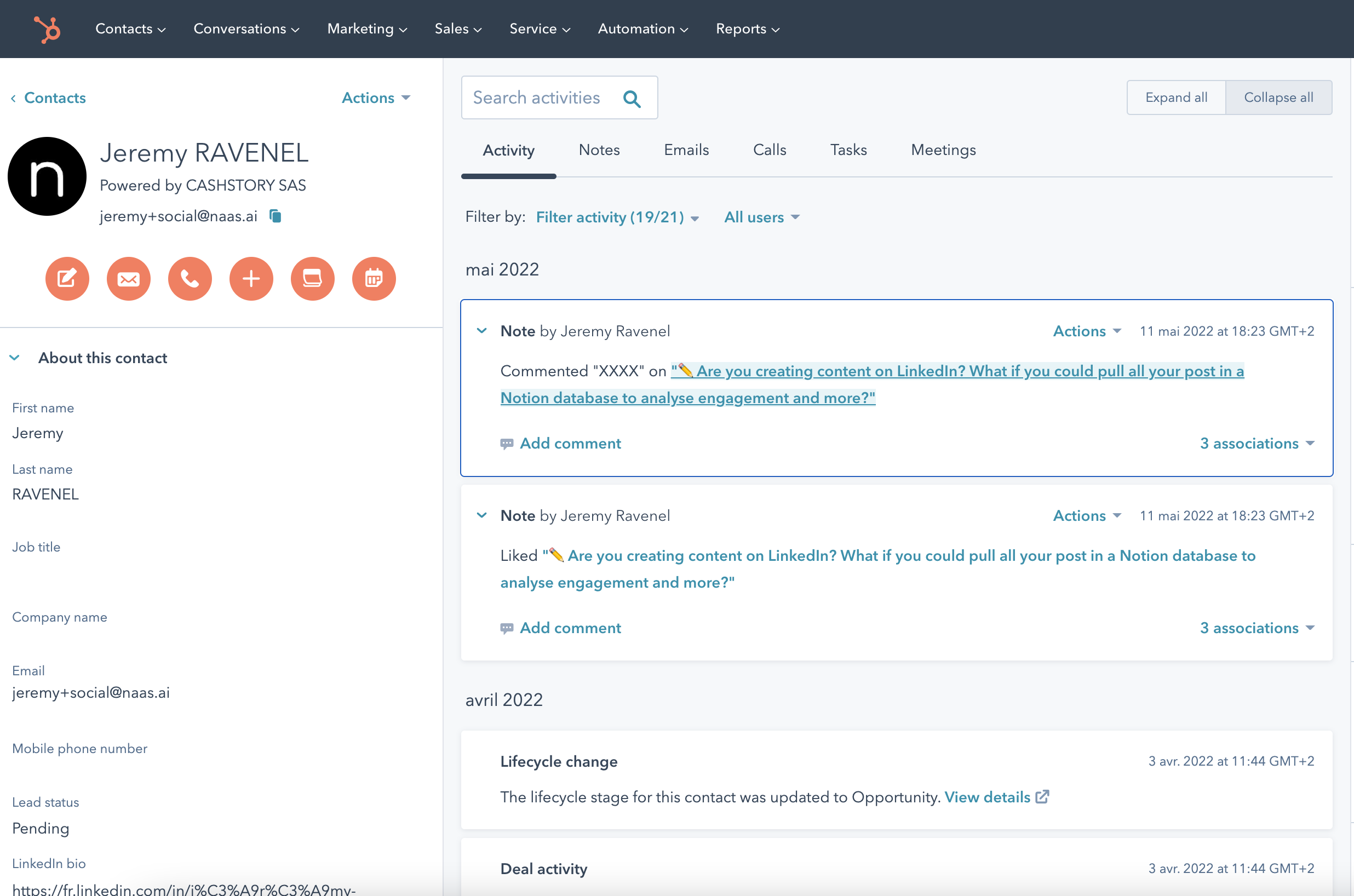 LinkedIn - Send post interactions to HubSpot · Issue #1007 · jupyter-naas/awesome-notebooks · GitHub