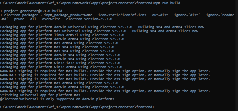 Stuck on Project Generator building... · Issue #7693 · openframeworks/openFrameworks · GitHub