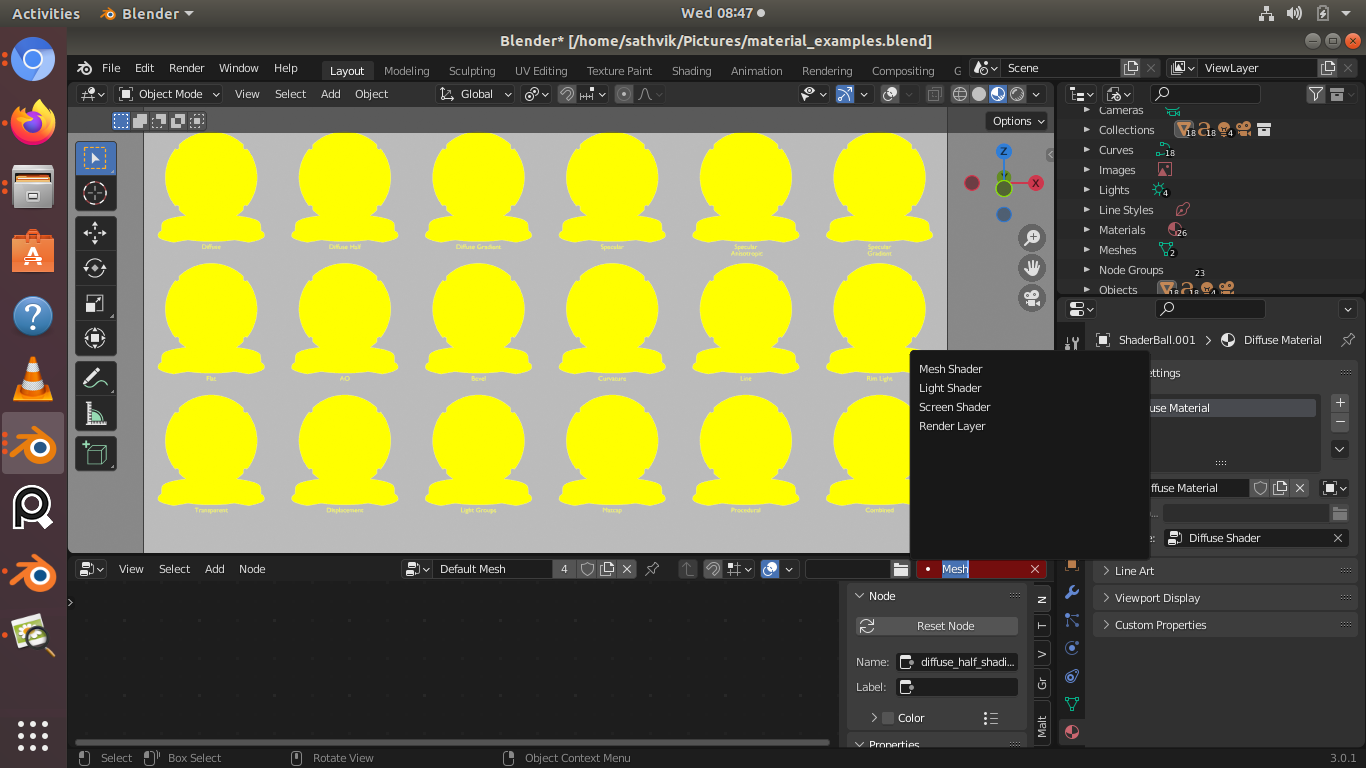 the materials examples file is not showing in look dev and render mode and cant find main pass ...
