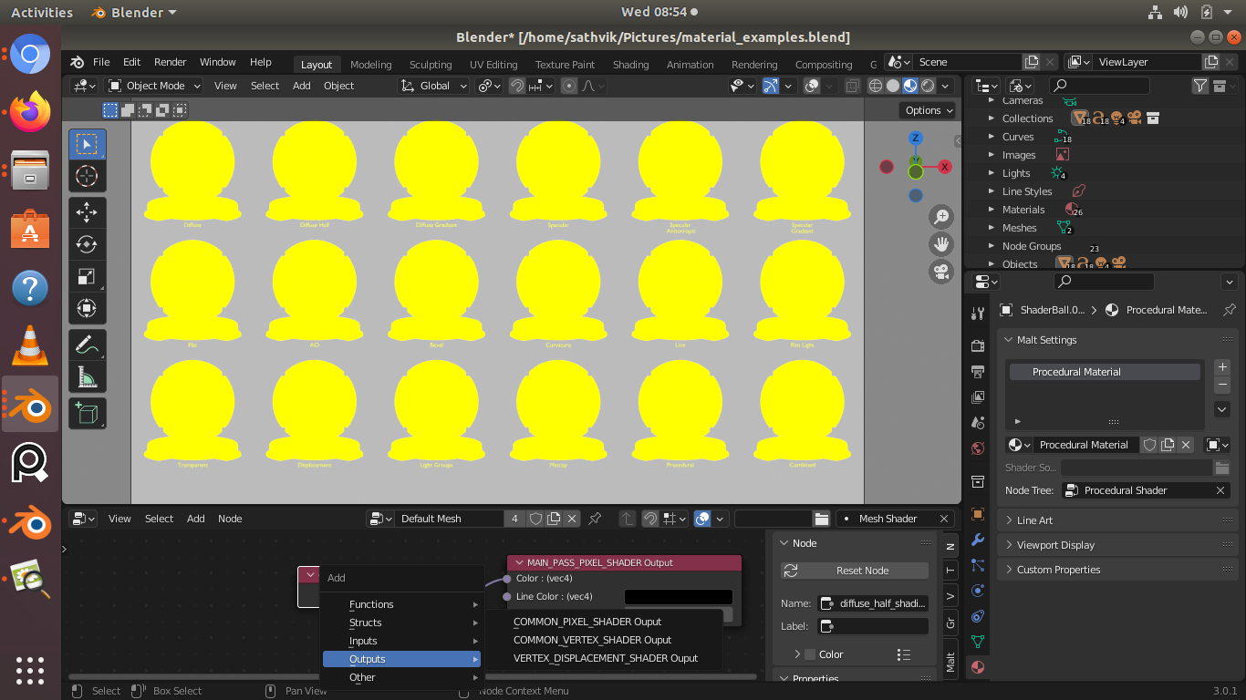 the materials examples file is not showing in look dev and render mode and cant find main pass ...
