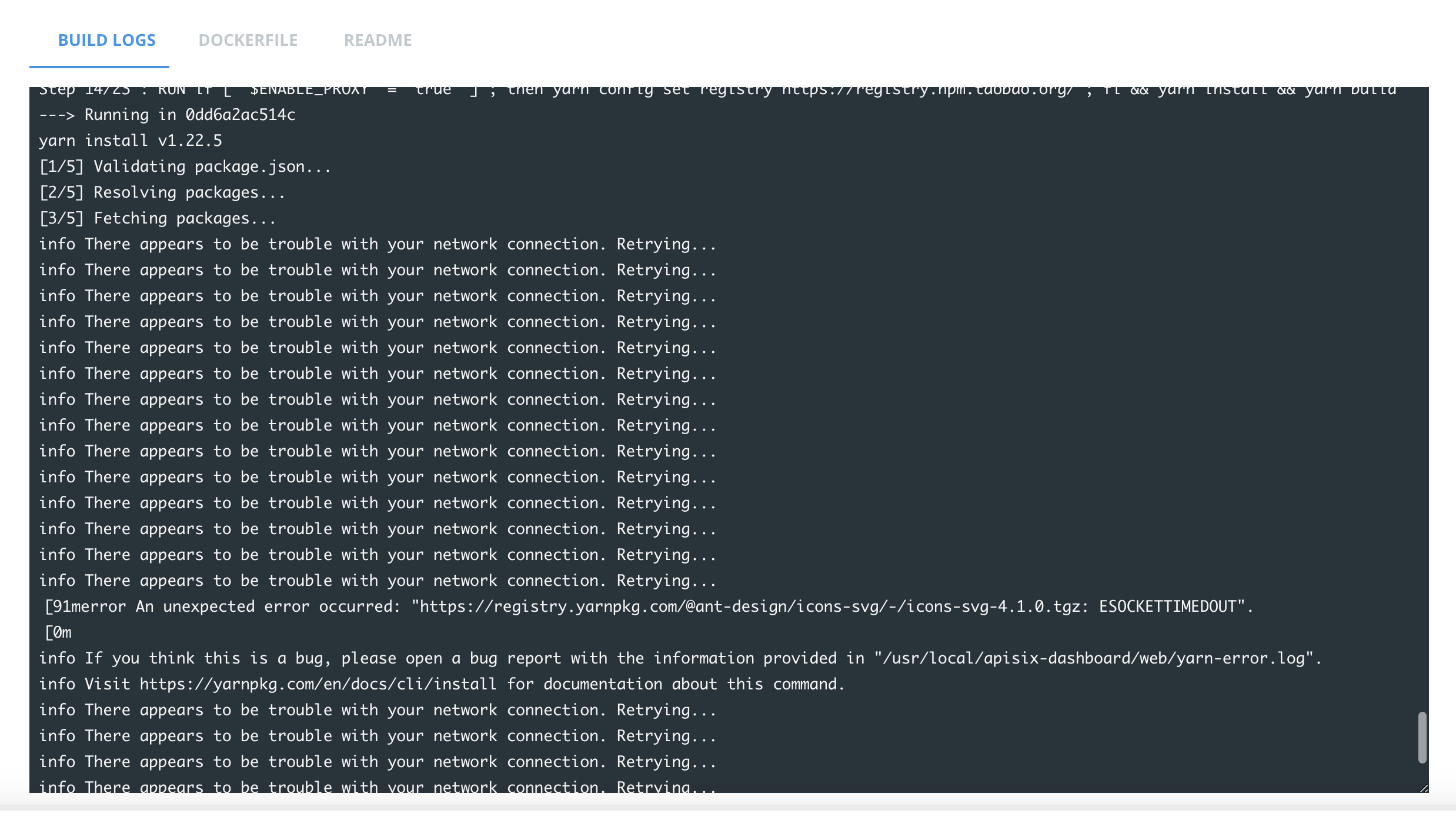 DockerHub is unstable to install FE dependencies (yarnpkg) · Issue #1801 · apache/apisix ...