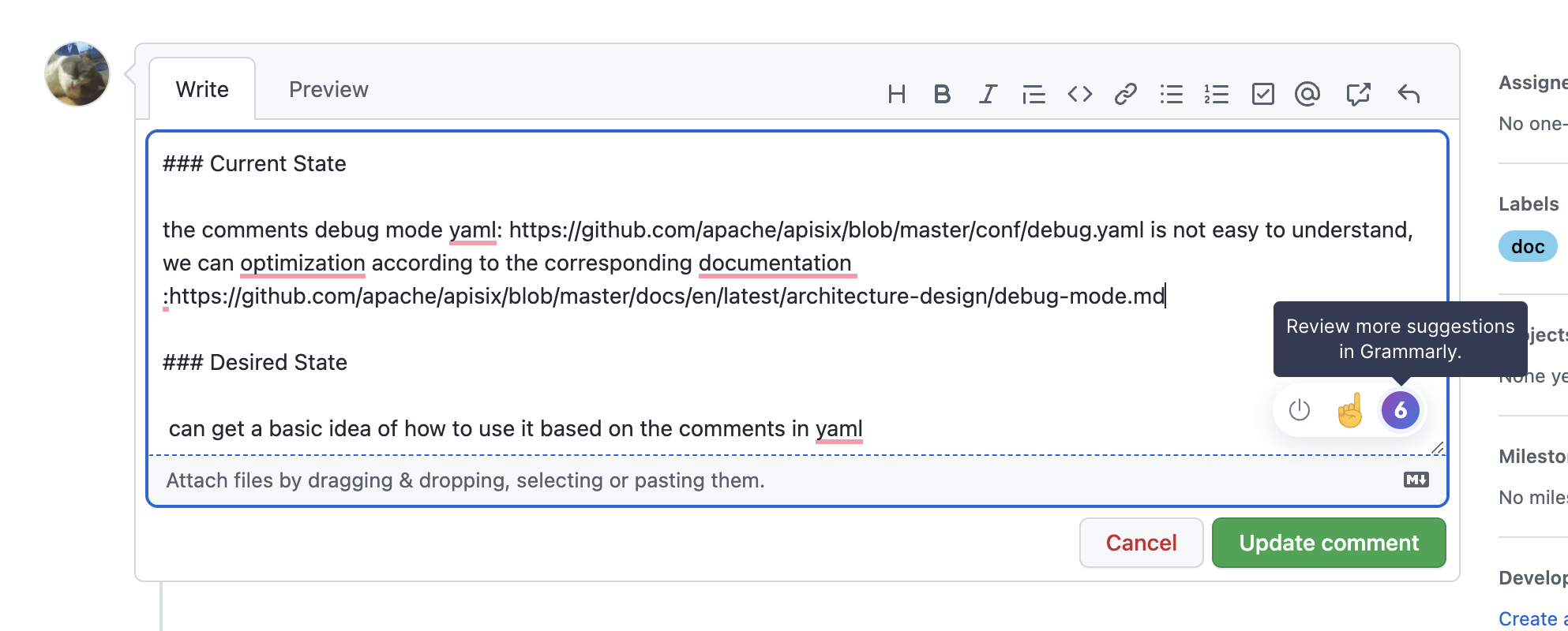 docs: optimize debug mode yaml comments · Issue #7369 · apache/apisix · GitHub
