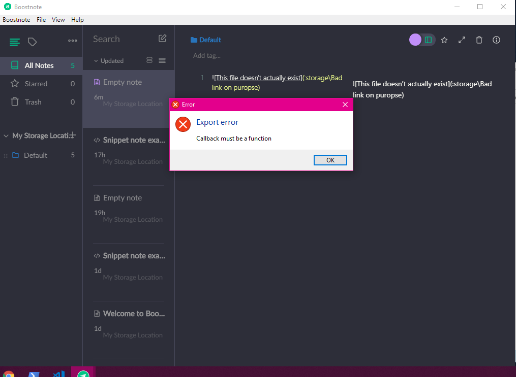 "Exporting as markdown" for a note with a broken image results in an exception · Issue #2793 ...