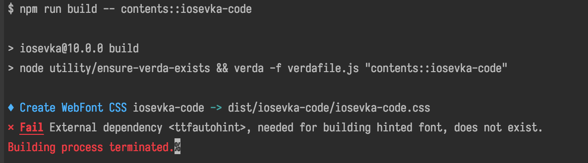 Build Fail · Issue #1195 · be5invis/Iosevka · GitHub