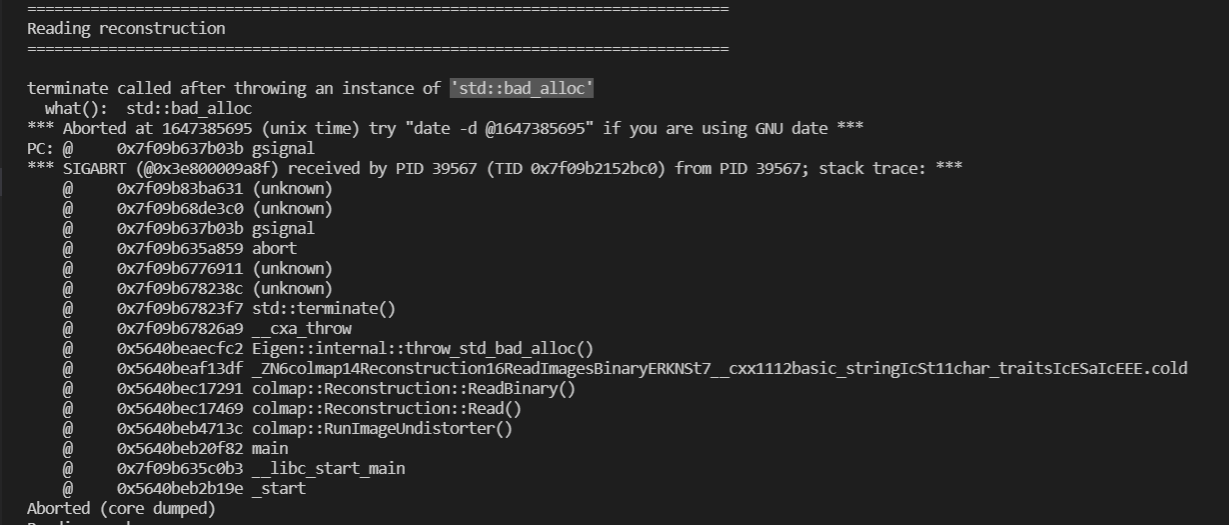Initialize colmap with own poses | 'std::bad_alloc' for dense ...