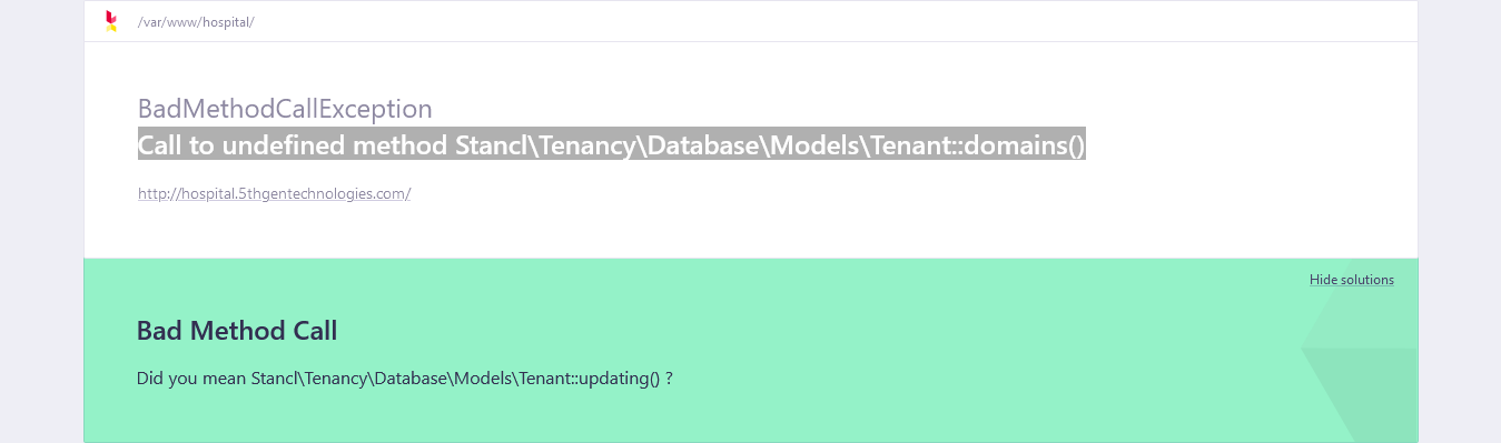Call to undefined method Stancl\Tenancy\Database\Models\Tenant::domains() · Issue #665 ...