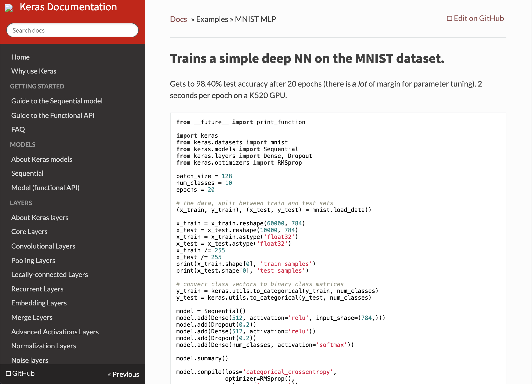 Add MarkDown formatting to examples/mnist_mlp.py by marcemq · Pull Request #12728 · keras-team ...