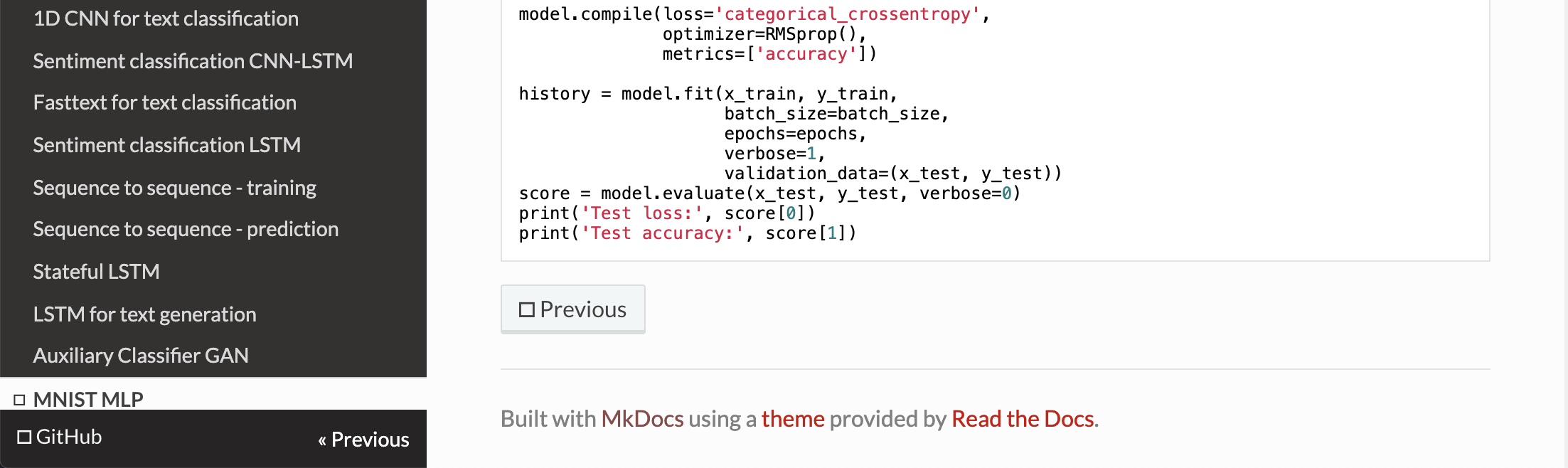 Add MarkDown formatting to examples/mnist_mlp.py by marcemq · Pull Request #12728 · keras-team ...