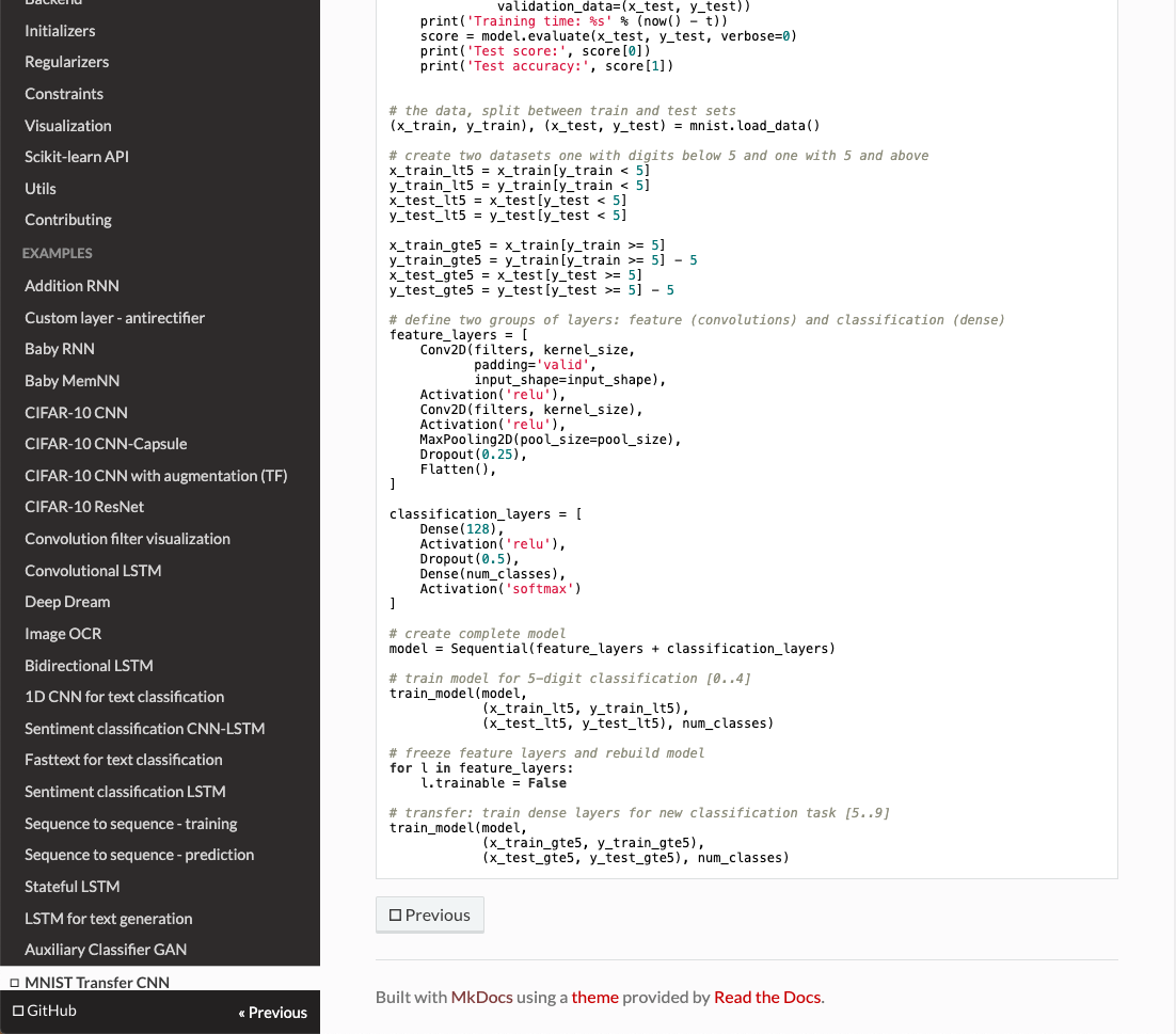 Add MarkDown formatting to examples/mnist_transfer_cnn.py by marcemq · Pull Request #12733 ...