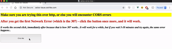 307 Issue - Can't Catch Error - Demo Site Provided as Example - Can ...