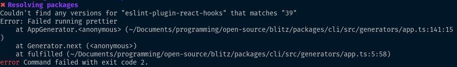 [Linux] Eslint Plugin React Hooks error while resolving packages. · Issue #482 · blitz-js/legacy ...