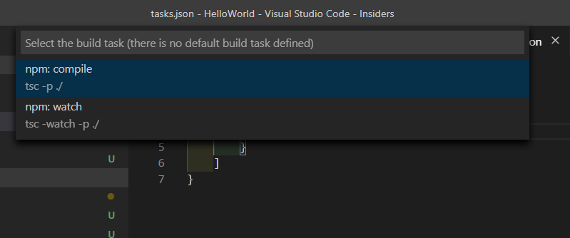 "Your First Extension" example only works with powershell as integrated ...