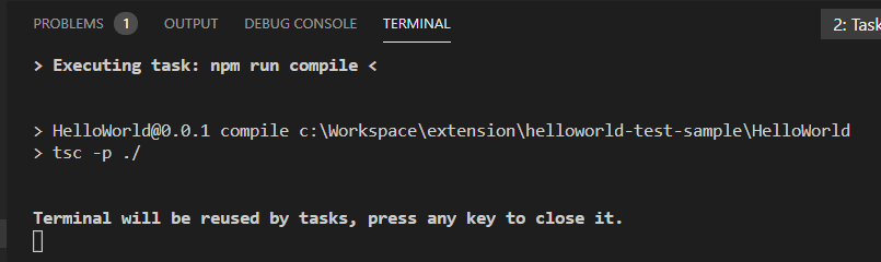 "Your First Extension" example only works with powershell as integrated ...