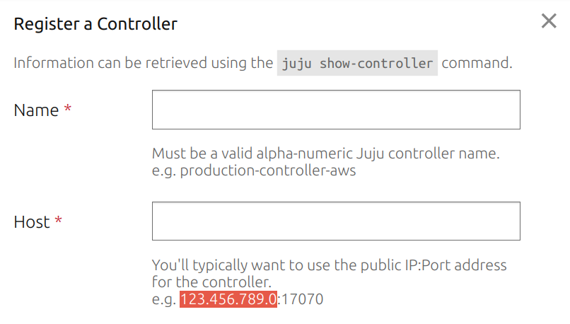 Example IP address in "Register a Controller" is invalid · Issue #697 · canonical/juju-dashboard ...