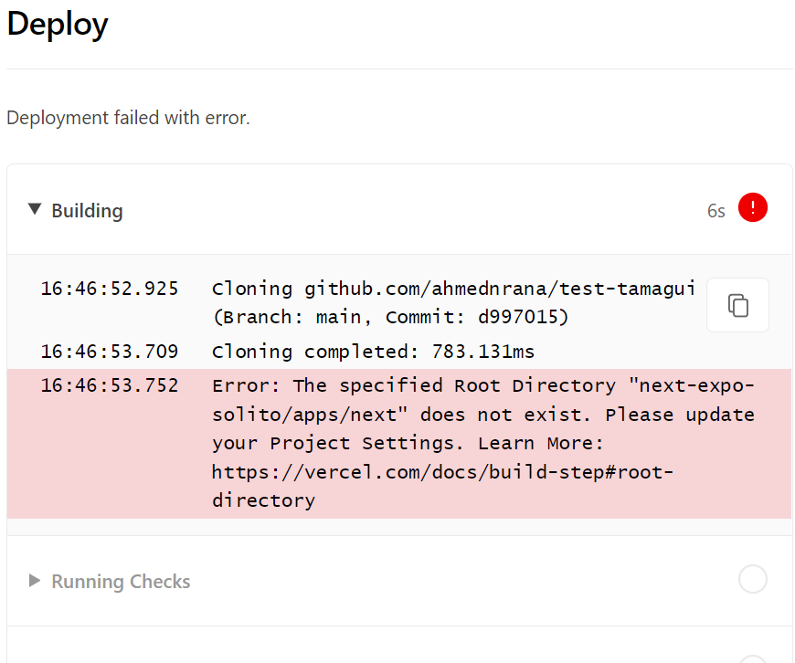 Quick Start vercel deploy not working · Issue #99 · tamagui/tamagui · GitHub