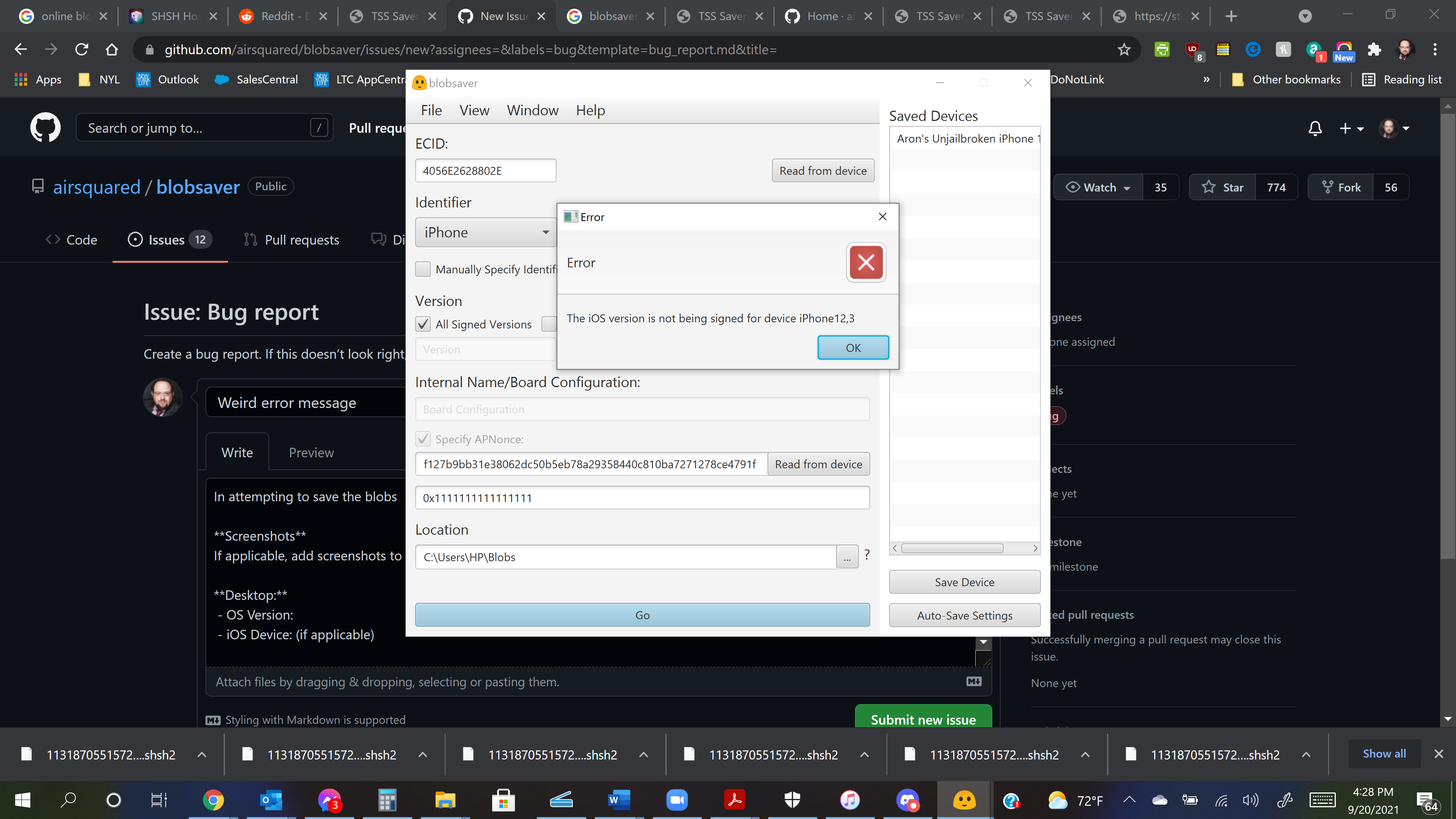 Weird error message · Issue #343 · airsquared/blobsaver · GitHub