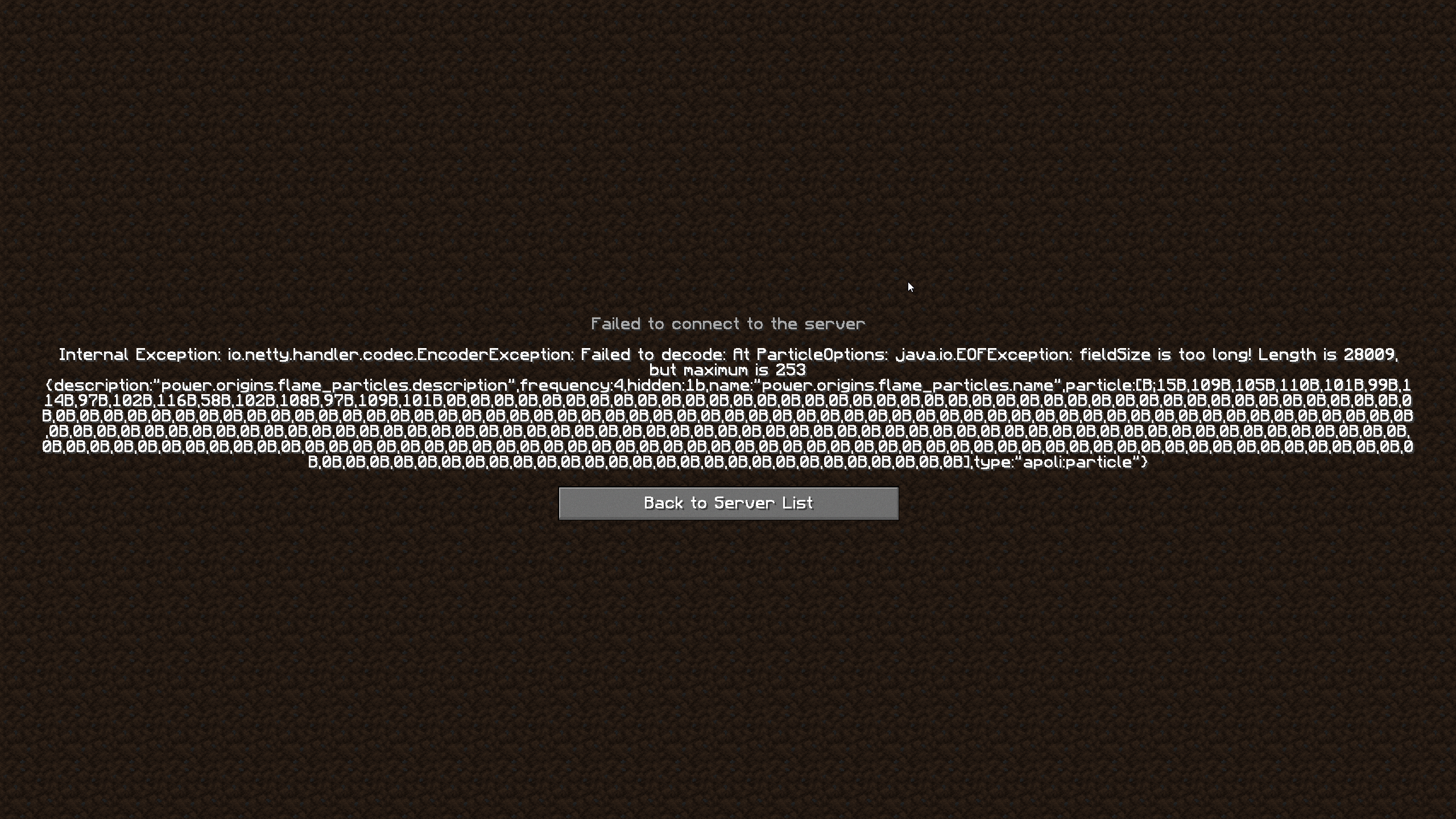 Error on startup to server: "Internal Exception: io.netty.handler.codec.EncoderException: Failed ...
