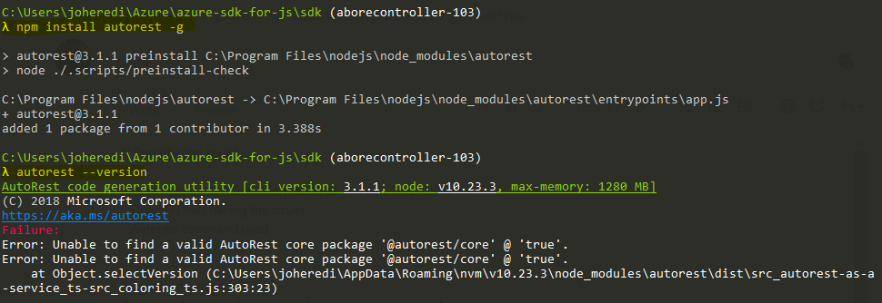 Unable to find a valid AutoRest core package '@autorest/core' @ 'true'. · Issue #3919 · Azure ...